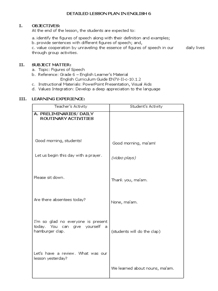 DPL Figurative Language6 | PDF | Metaphor | Lesson Plan