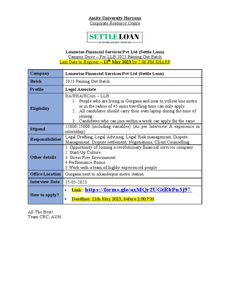 Notice Loanwise Financial - LLB 2023 Passing Out Batch | PDF