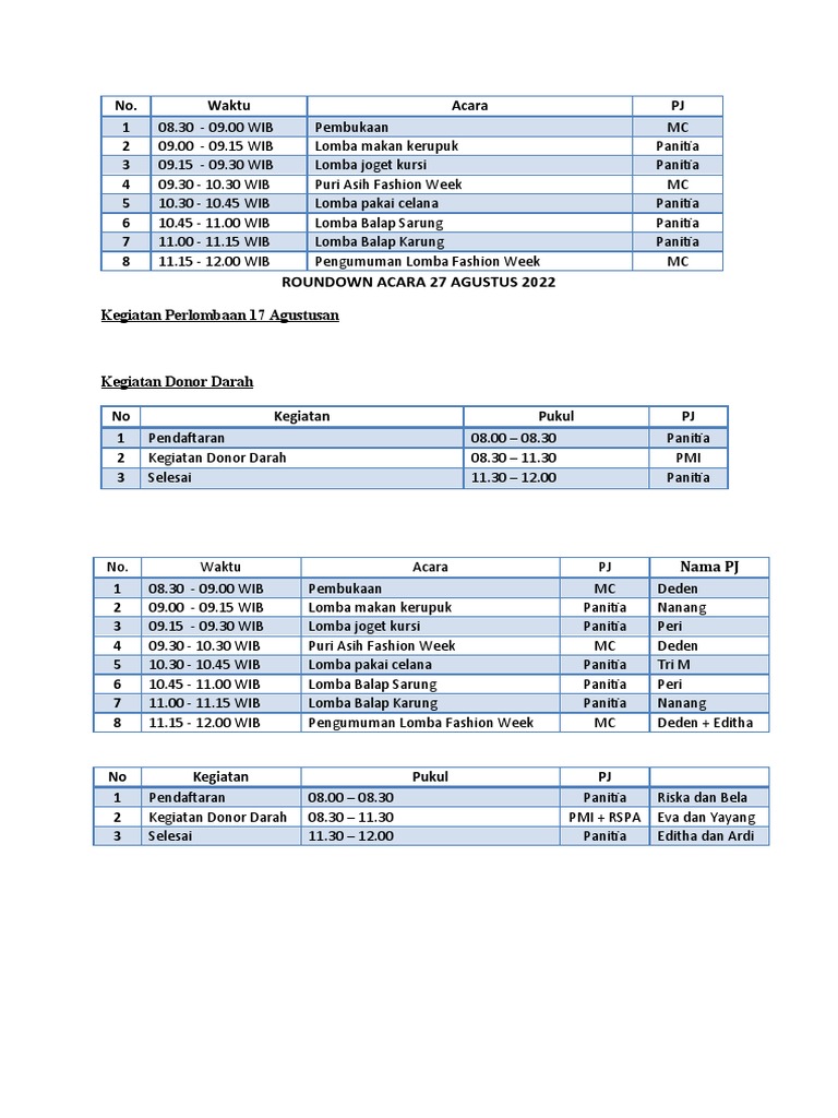 Roundown Acara Agustusan | PDF