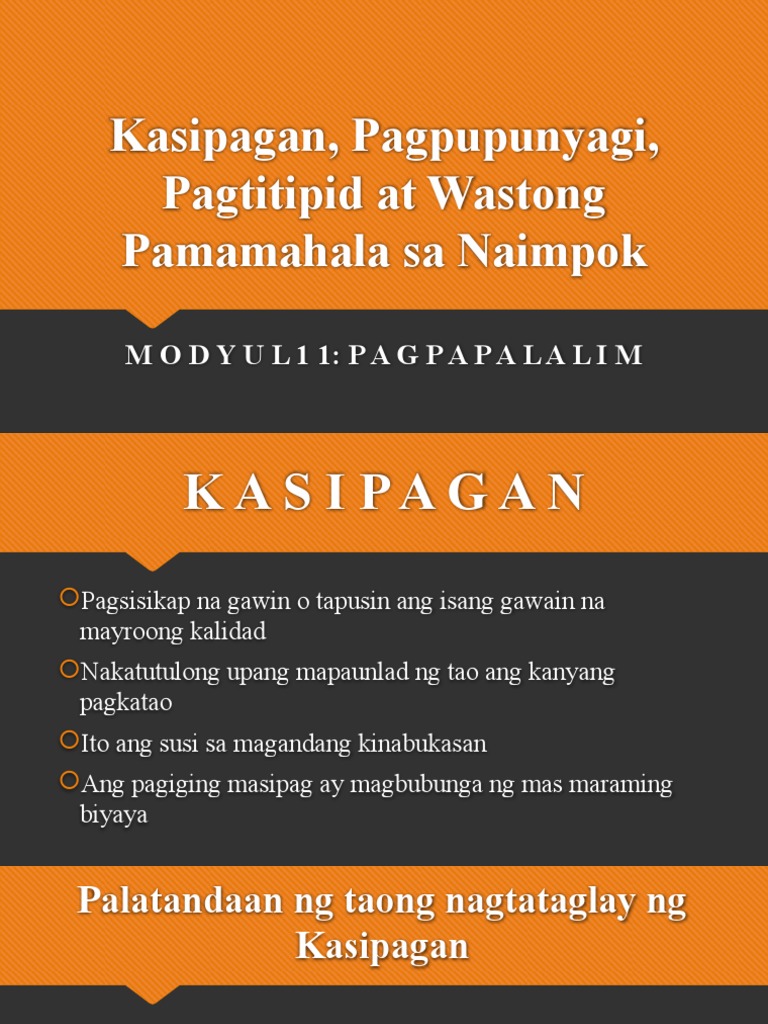 Modyul 11 Kasipagan Pagpupunyagi Pagtitipid At Wastong Pamamahala Sa Naimpok Pdf