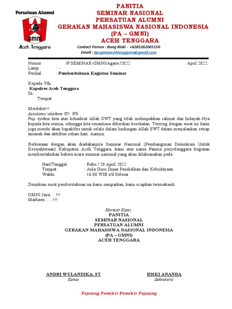 Surat Pemberitahuan Seminar | PDF