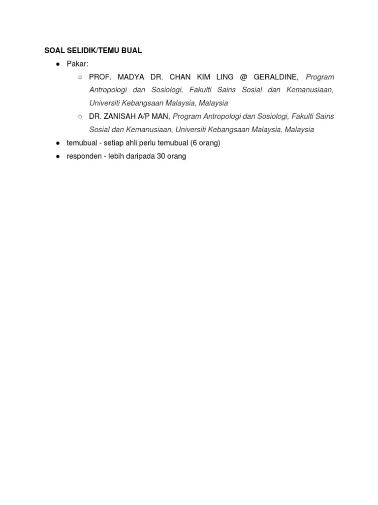 Contoh Soal Selidik & Temubual Kajian LMCW2143 | PDF