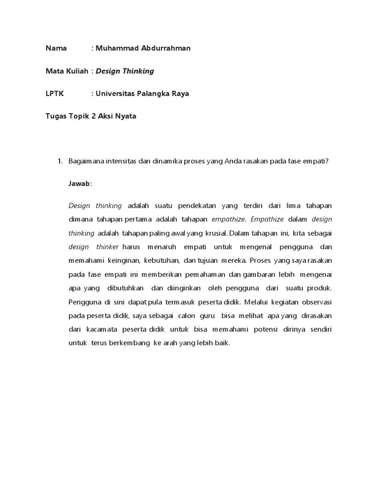 Topik 2 Aksi Nyata Design Thinking | PDF