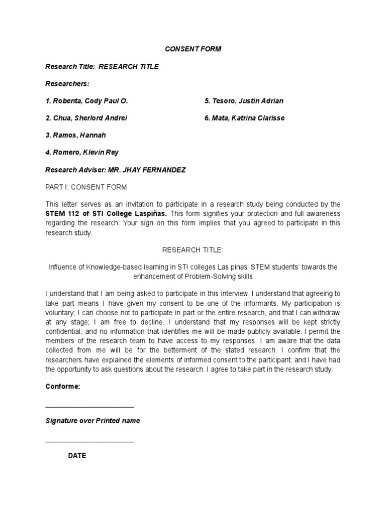 Consent Form Group 3 | PDF | Consent | Cognition