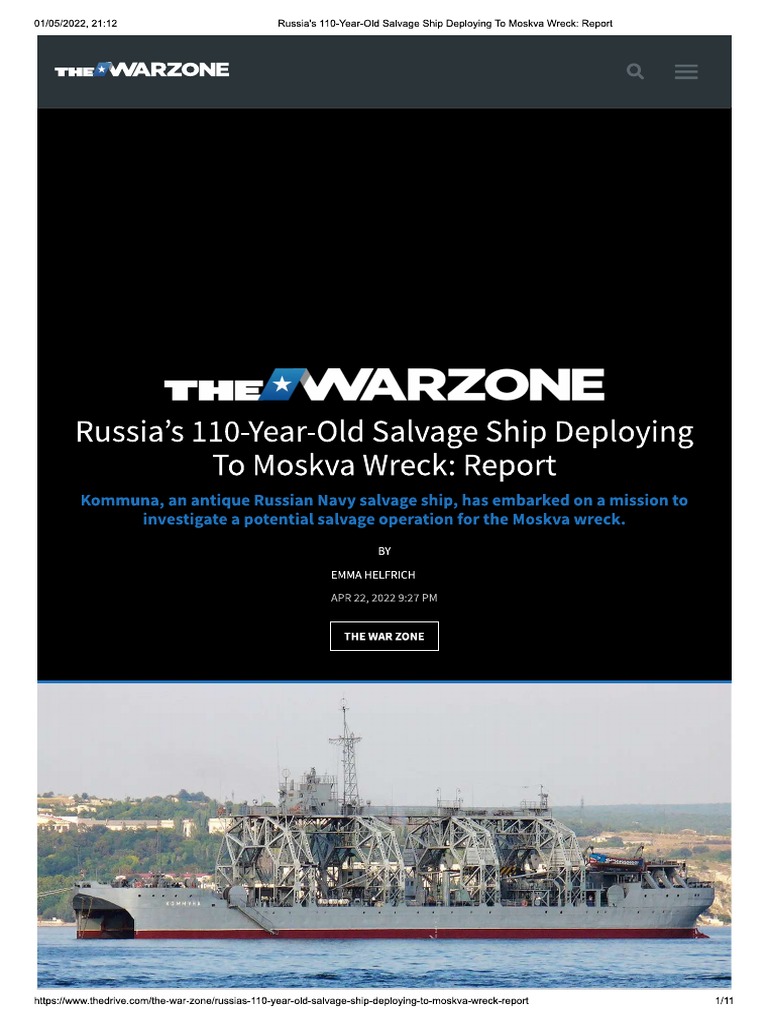 Russia's 110-Year-Old Salvage Ship Deploying To Moskva Wreck | PDF