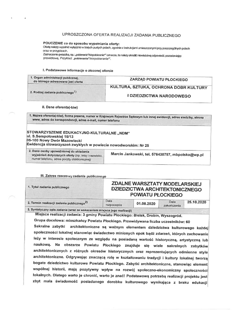 Uproszczona Oferta Zadania Publicznego | PDF