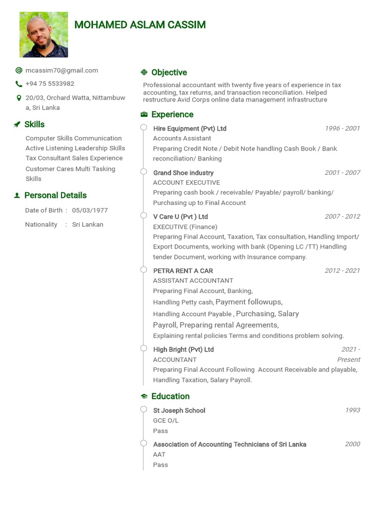 MY CV - Aslam Cassim | PDF | Cash | Taxes