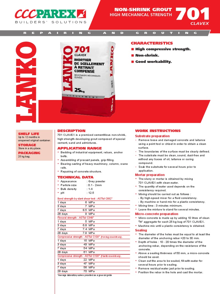 701 Clavex (Lanko) | PDF | Concrete | Materials
