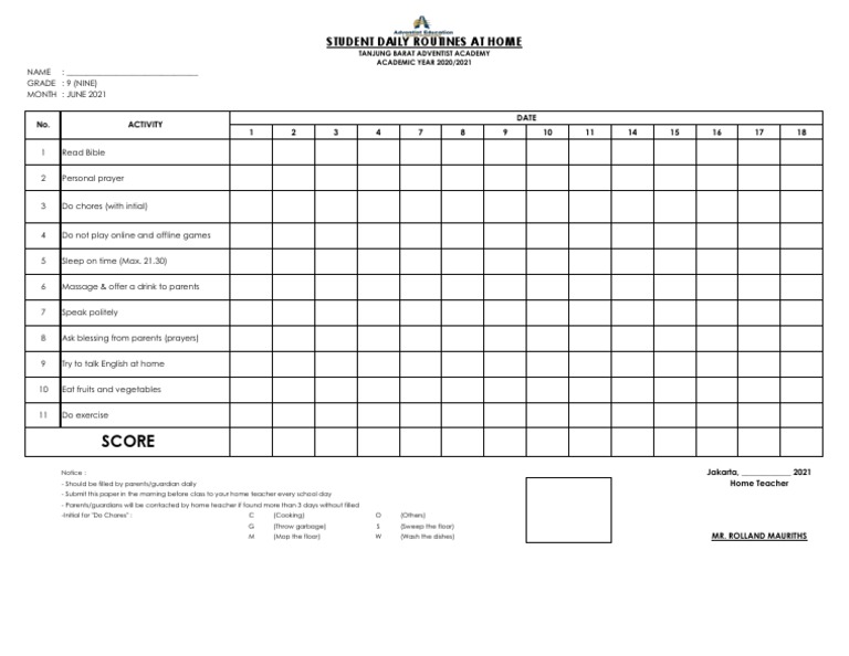 Grade 9 Daily Routine For June 2021 | PDF