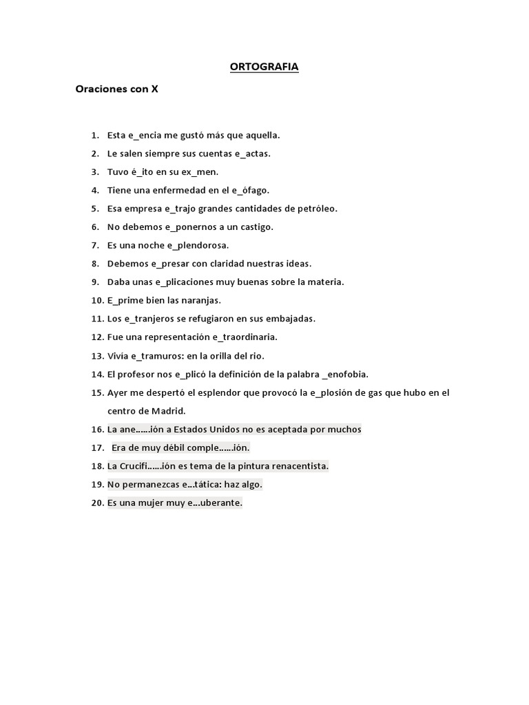 Oraciones con la letra X para niños | PDF | Estudios de idiomas extranjeros