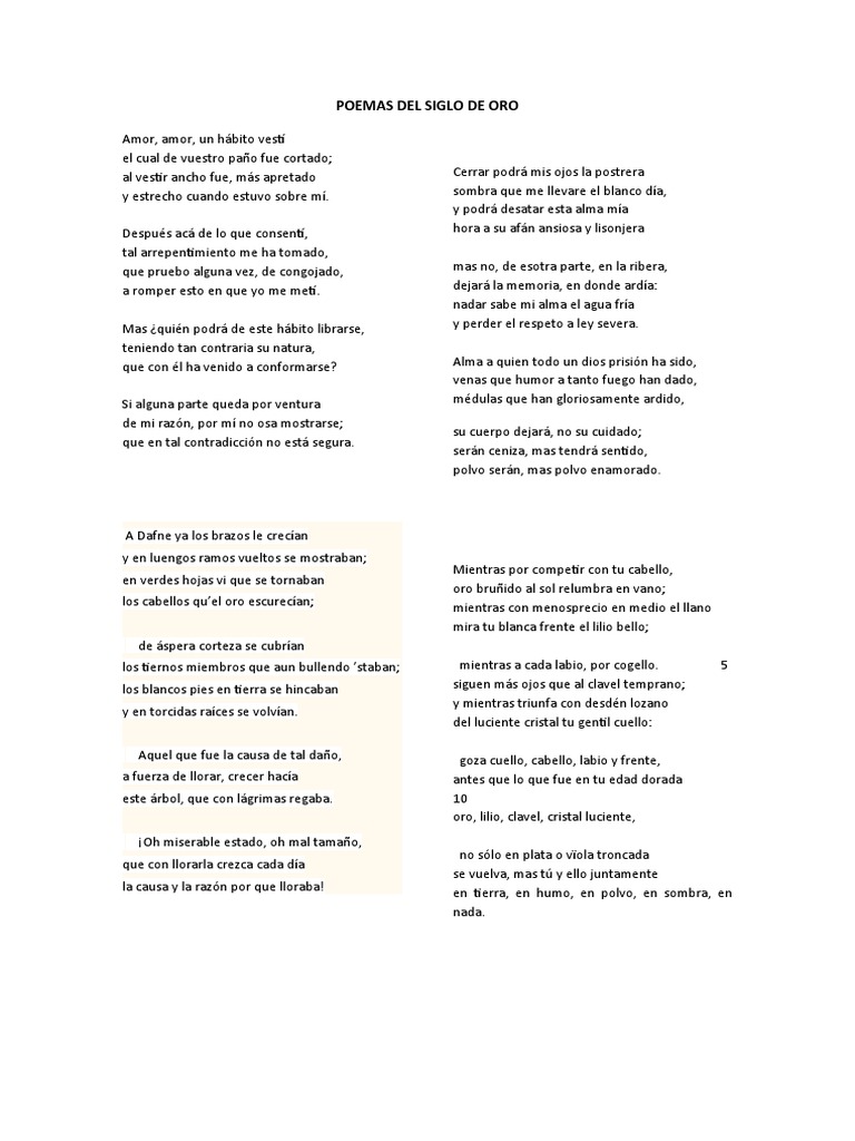 Poemas Siglos de Oro | PDF