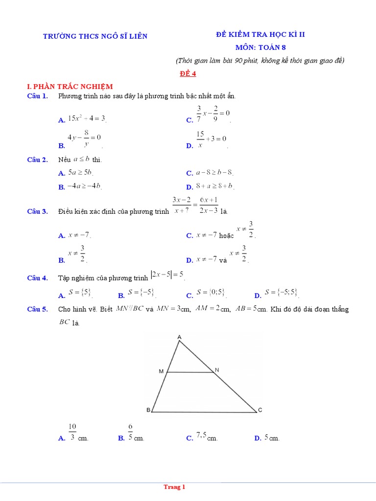 Toan 8 Hk2 2019 2020 Thcs Ngo Si Lien Toan Thcs VN | PDF