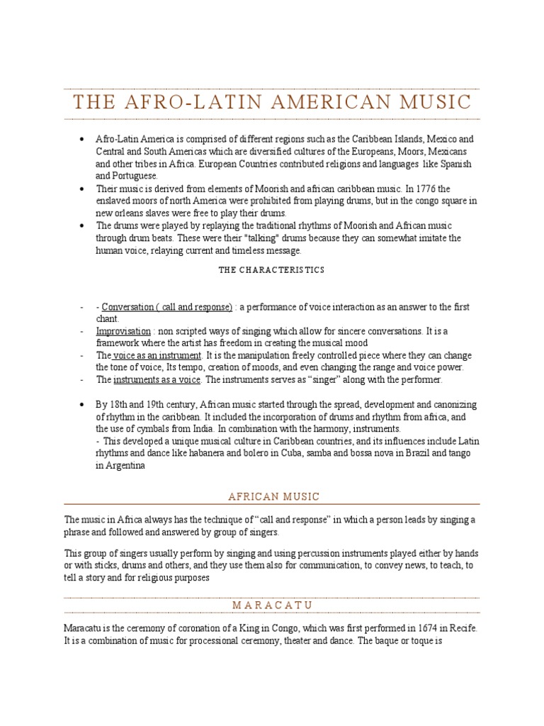 Afro-Latin Music Origins and Characteristics | PDF | Blues | Singing