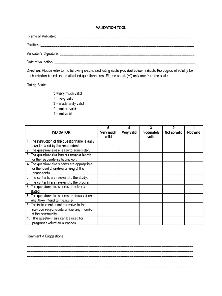 Action Research Validation Tool For Survey Questinnaire | PDF