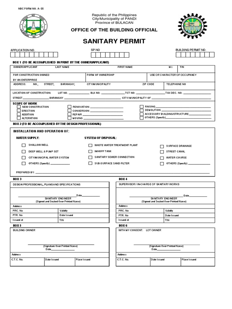Sanitary Permit (Front) | PDF | Hydrology | Hydrology And Urban Planning