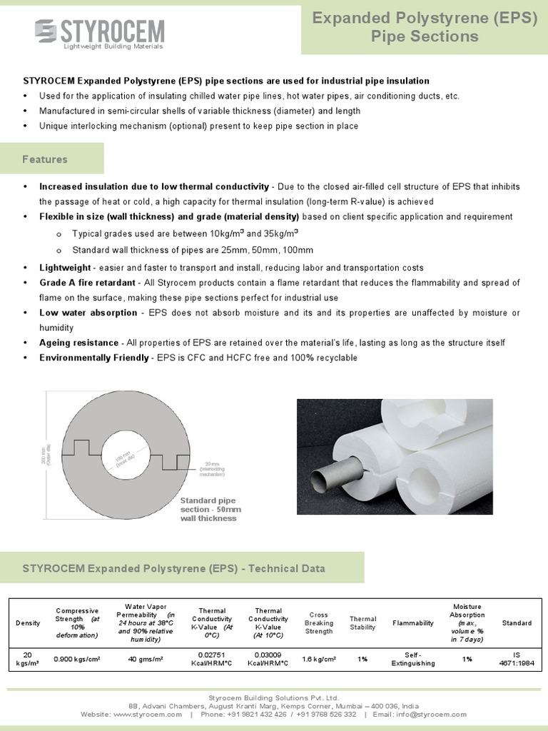 Eps Pipe Section Insulation | PDF | Thermal Insulation | Polystyrene