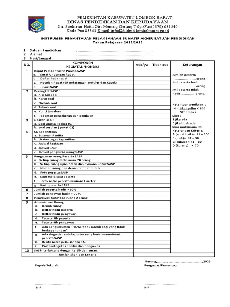 Instr Pemantauan SASP 2023 | PDF