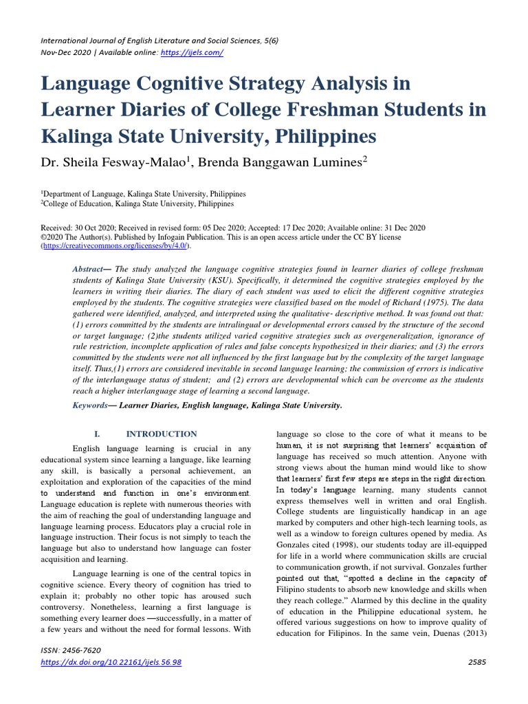 Language Cognitive Strategy Analysis in Learner Diaries of College ...