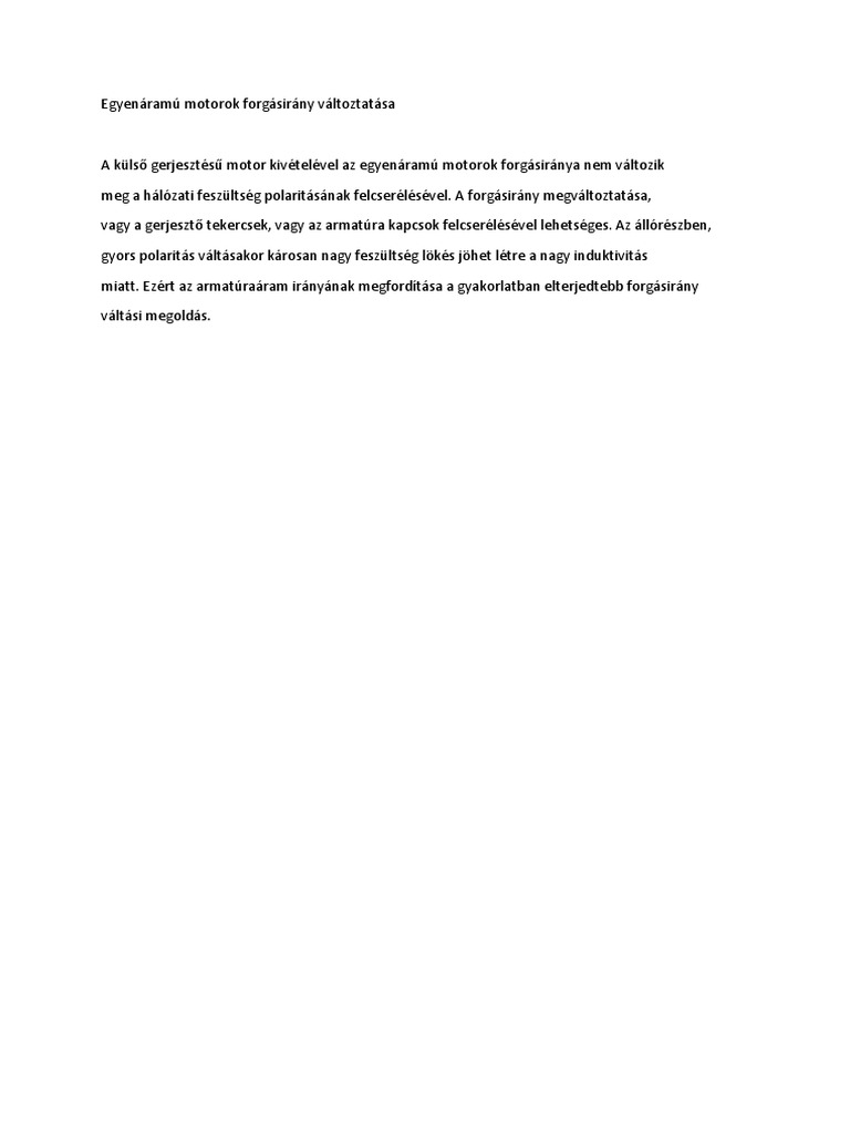 Egyenáramú Motorok Forgásirány Változtatása | PDF