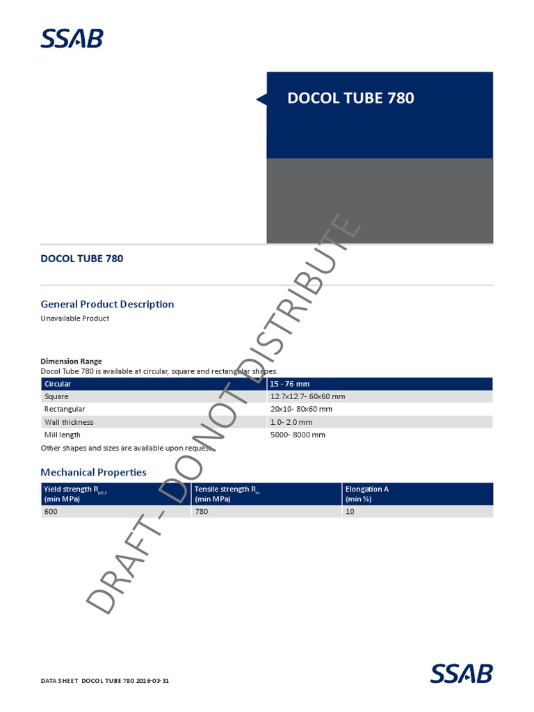 Data Sheet Docol Tube 780 2016-03-31 57 371857150 en | PDF | Corrosion ...