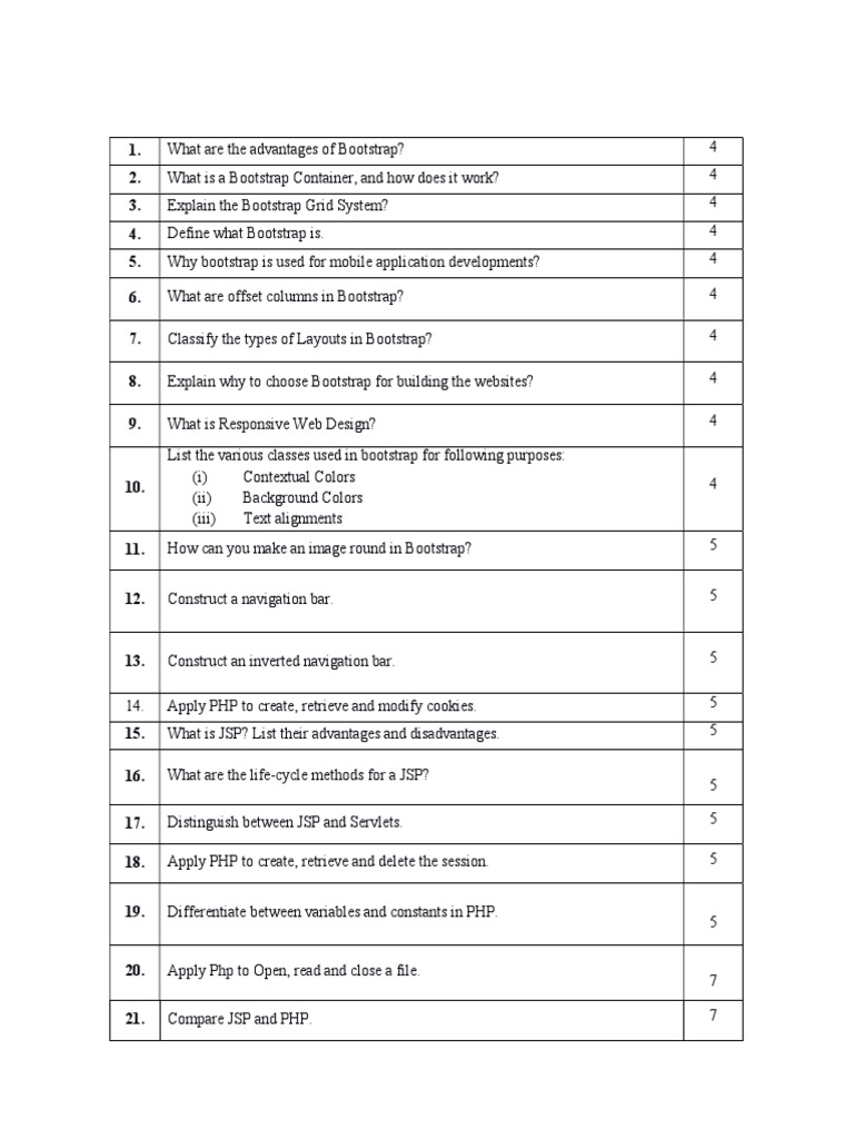 Web Tech Ques Bank CAT2 | PDF | Php | Bootstrap (Front End Framework)