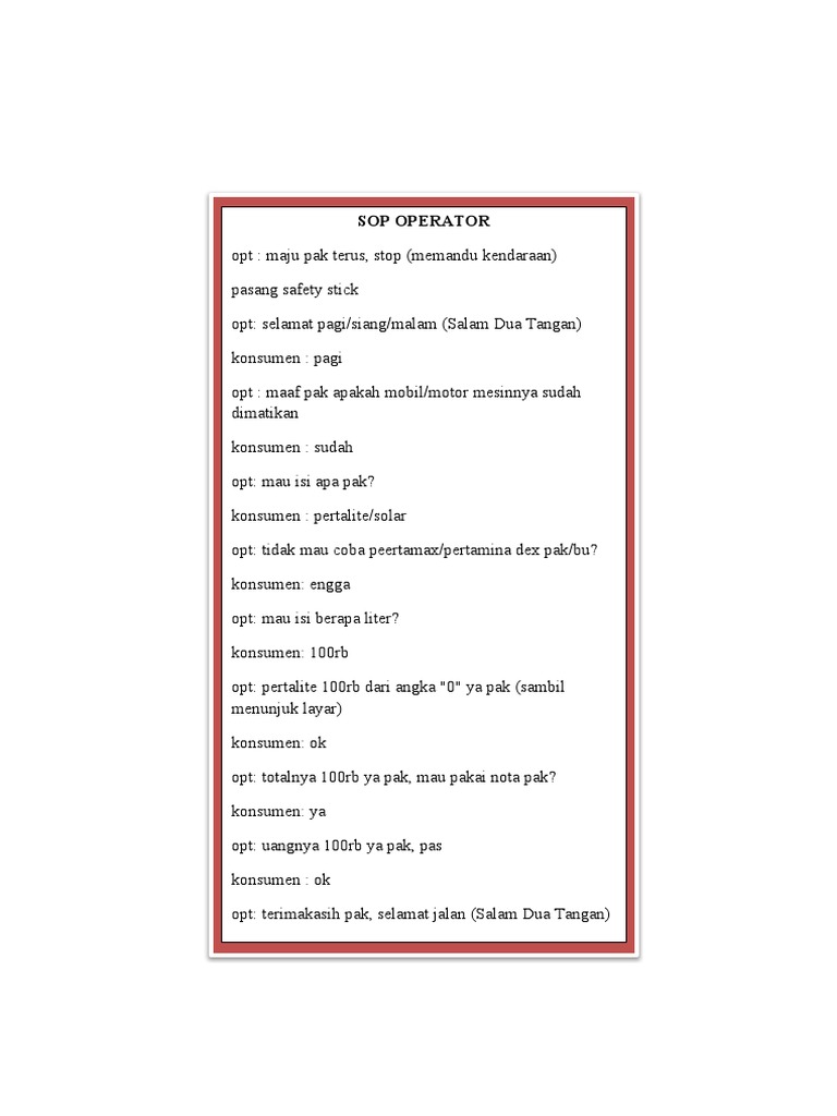 SOP OPERATOR | PDF