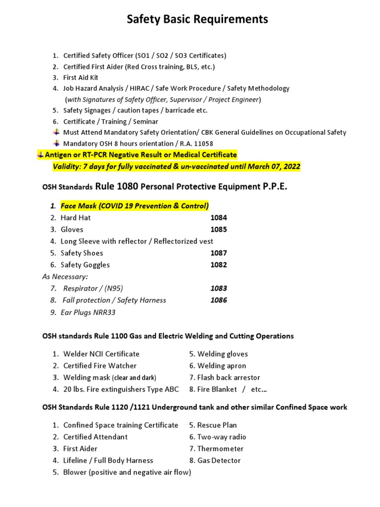 Essential Safety Requirements Checklist | PDF