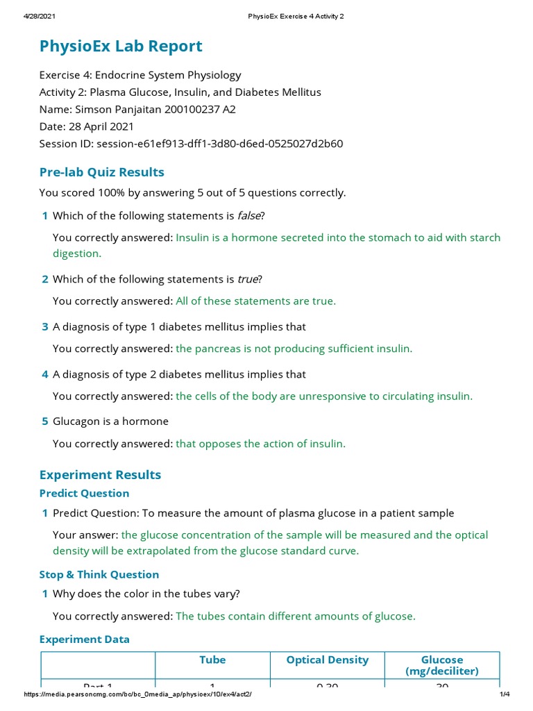 PhysioEx Exercise 4 Activity 2 Simson | PDF