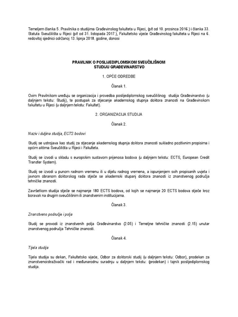 Pravilnik o Dokt Studiju 2018 | PDF