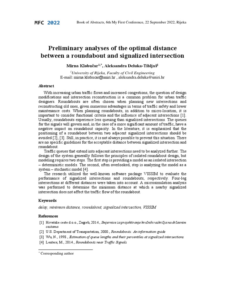 Preliminary Analyses of Optimal Distance Between Roundabout and Signalized Intersection | PDF