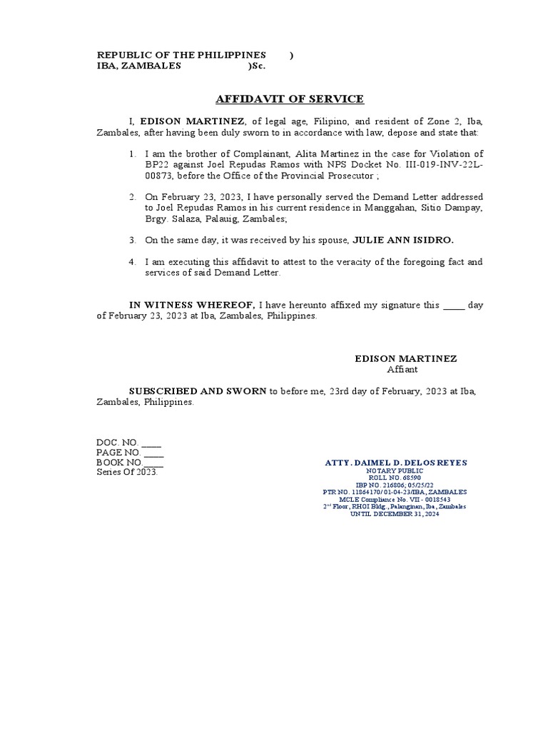 Aff of Service Edison Martinez | PDF