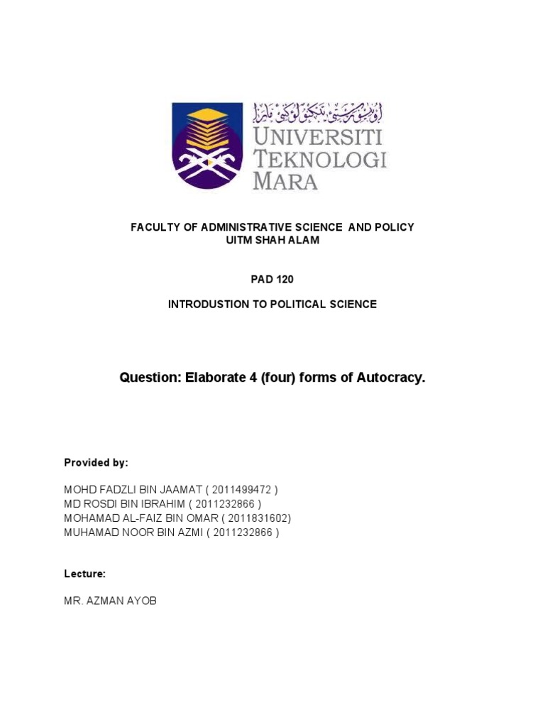PAD 120 Elaborate 4 Forms of Autocracy. | PDF | Absolute Monarchy ...