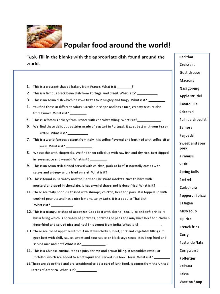 Popular Food Around The World | PDF | Eating Behaviors Of Humans | Foods