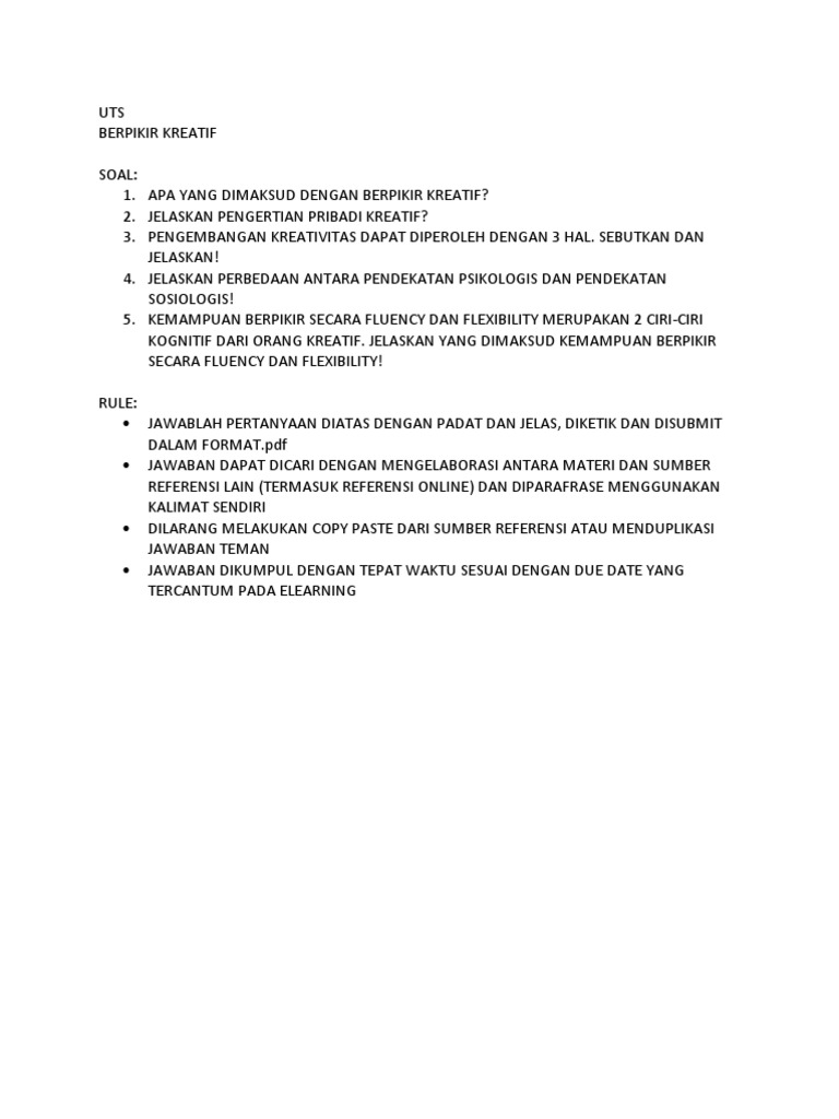 Uts Berpikir Kreatif | PDF | Karier & Perkembangan | Ilmu Sosial