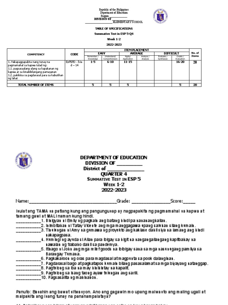 ST1 - Esp 5 - Q4 | PDF