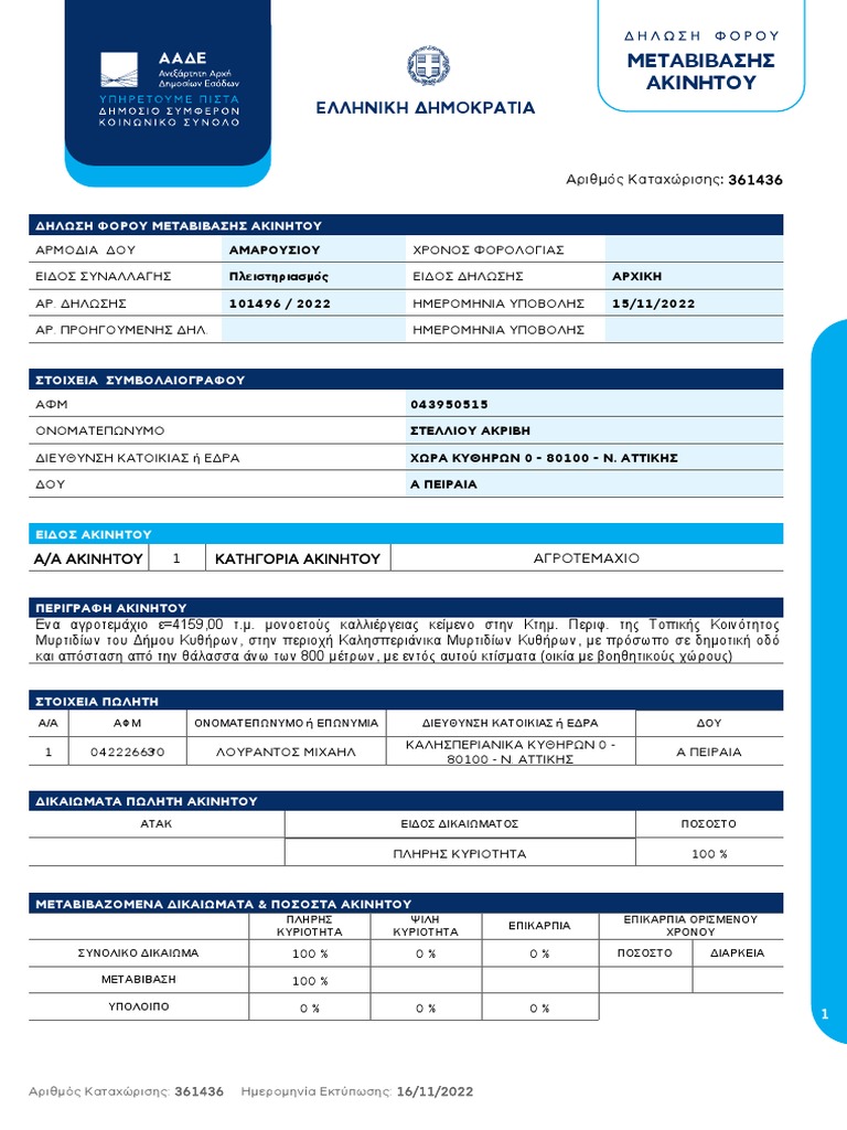 ΔΗΛΩΣΗ ΣΤΗΝ ΕΦΟΡΙΑ ΠΑΤΕΡΑΣ ΓΕΩΡΓΙΟΣ | PDF