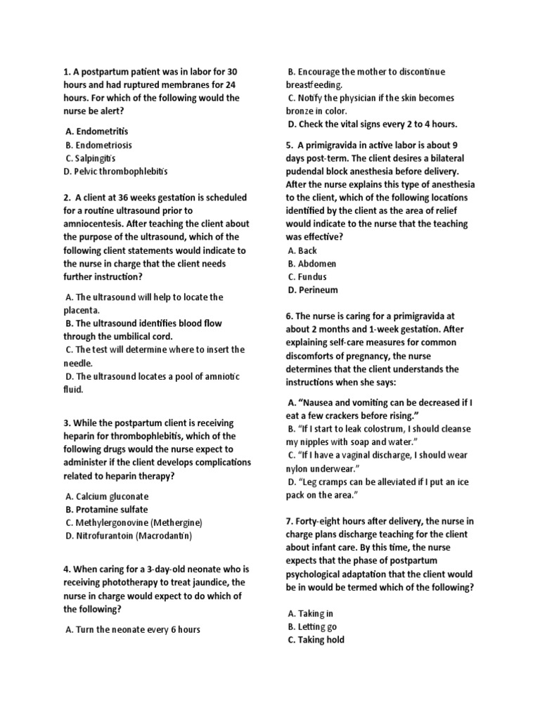 Mcn Sample Qs AutoRecovered 500 | PDF | Childbirth | Breastfeeding