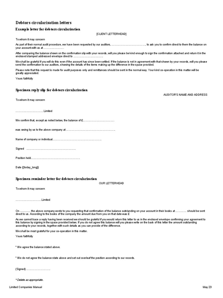 Debtors Circularisation Letters. - 1628756548 | PDF | Business
