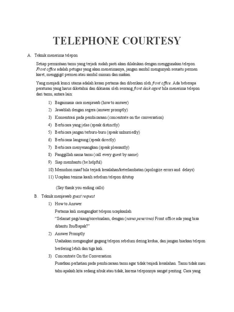 Etika Telepon di Front Office Hotel | PDF