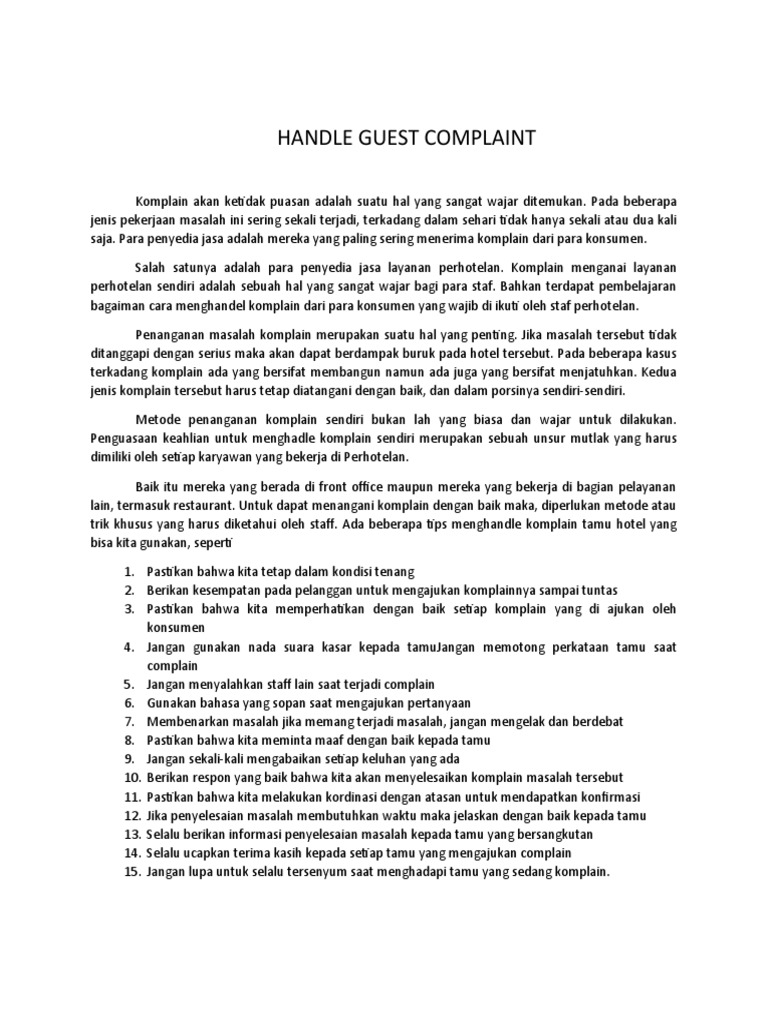 Handle Guest Complaint | PDF