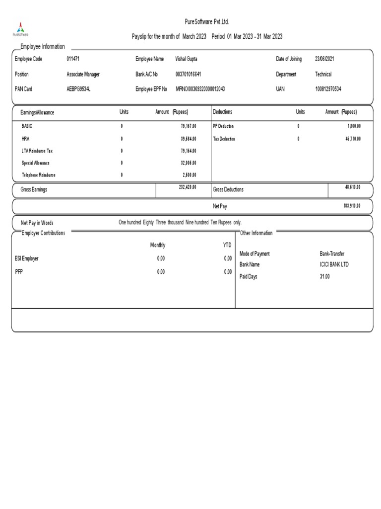 Payslip March 2023 | PDF | Personal Finance | Services (Economics)