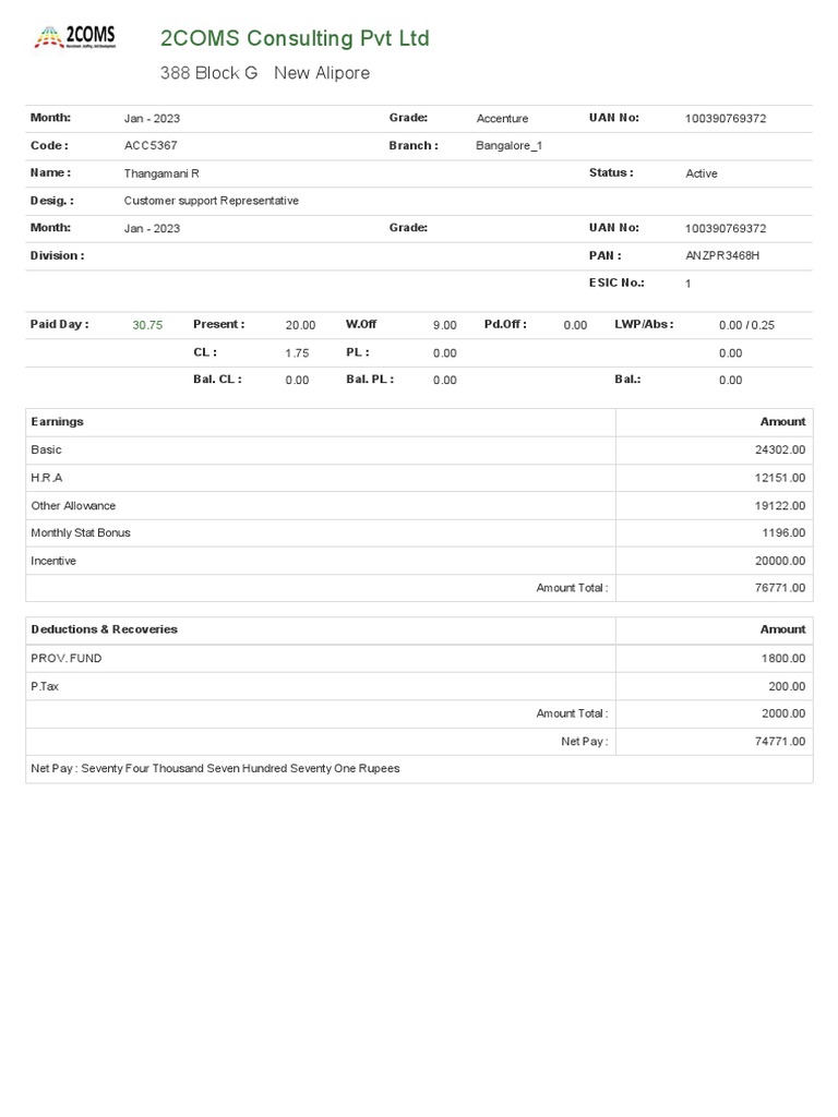 Payslip ACC5367 January - 2023 | PDF