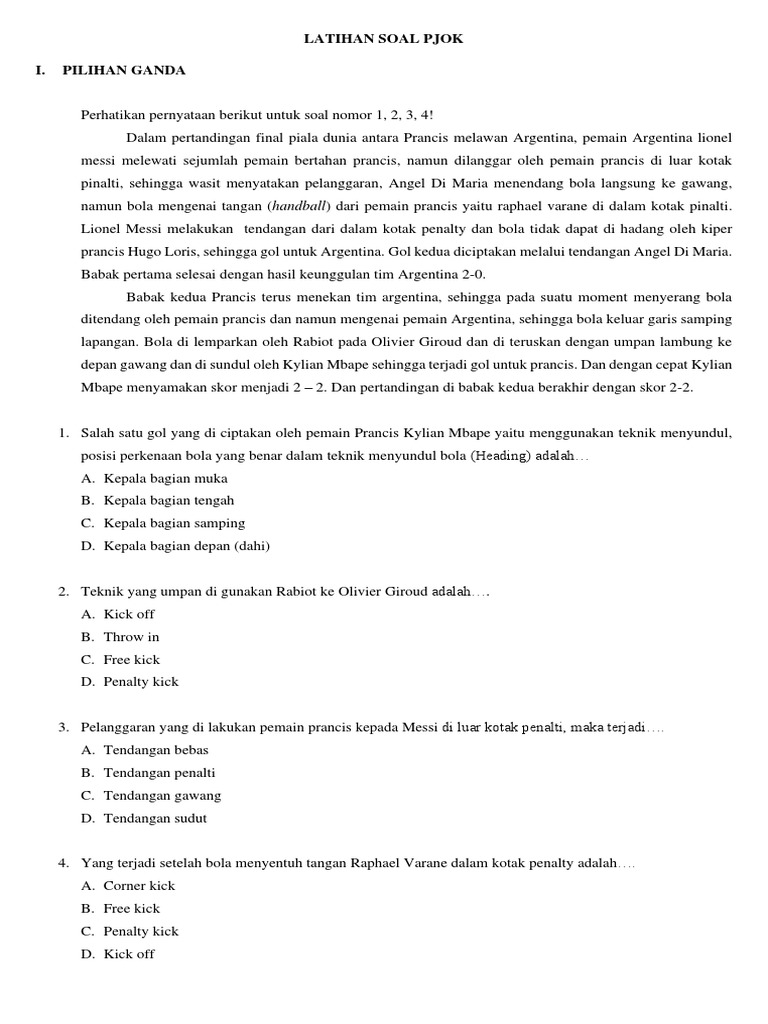 Latihan Soal Pjok Kelas Viii | PDF | Olahraga & Rekreasi