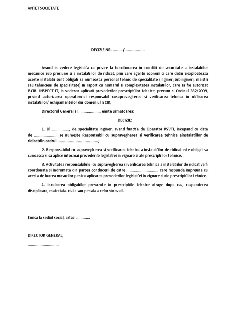 Model DECIZIE NR110 Denumire Responsabil | PDF