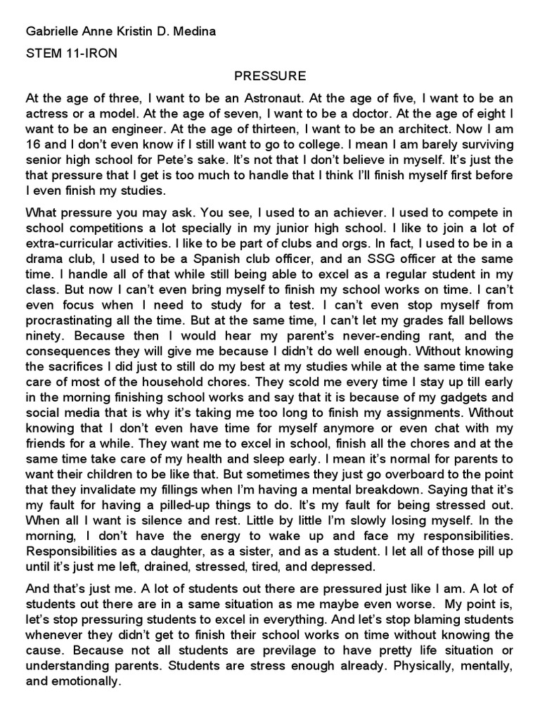 PRESSURE Speech | PDF | Psychology