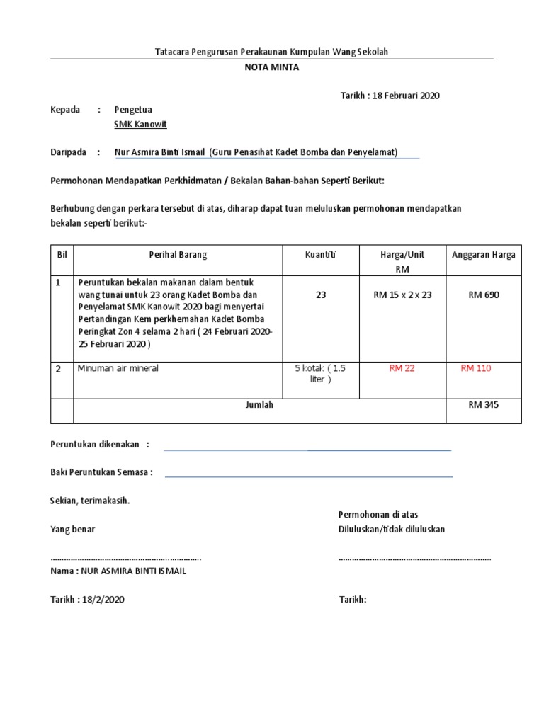 Nota Minta Makanan | PDF
