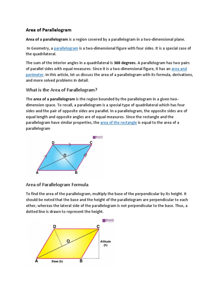 Area of Parallelogram | PDF