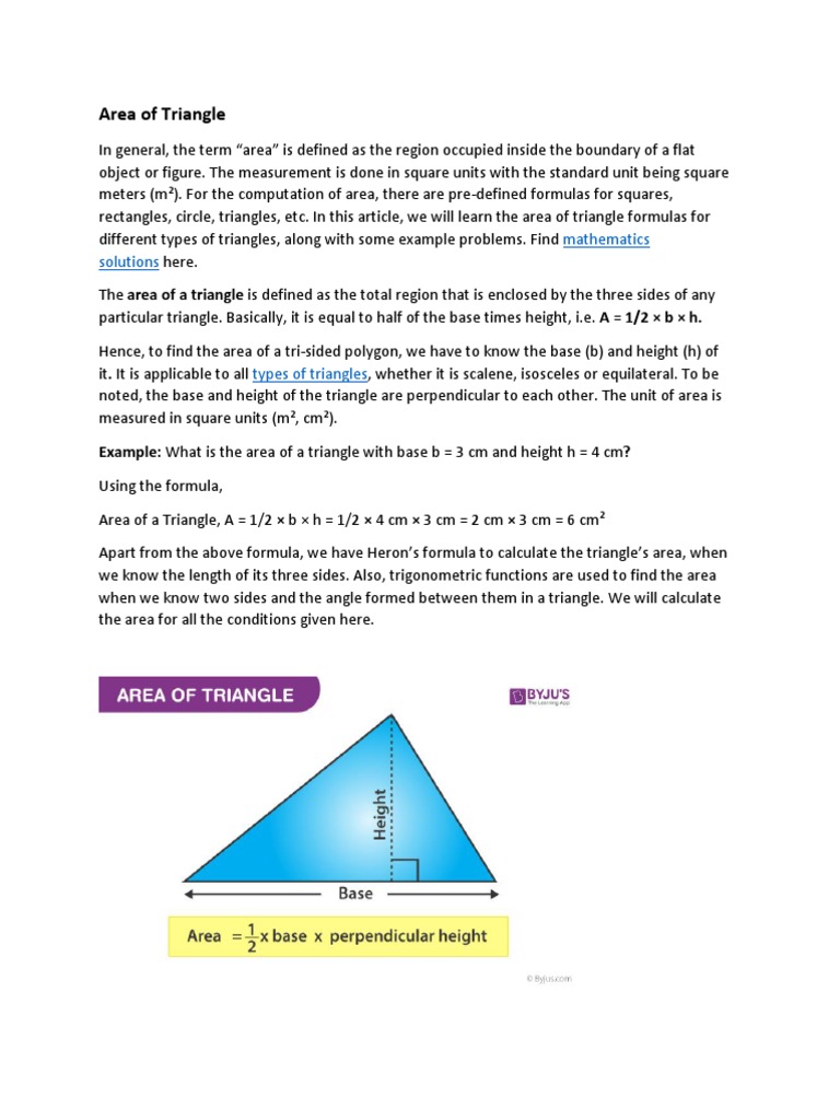 Area of Triangle | PDF | Triangle | Area