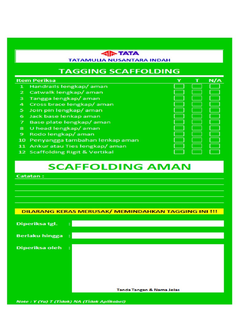 Tagging Hijau Scaffolding | PDF