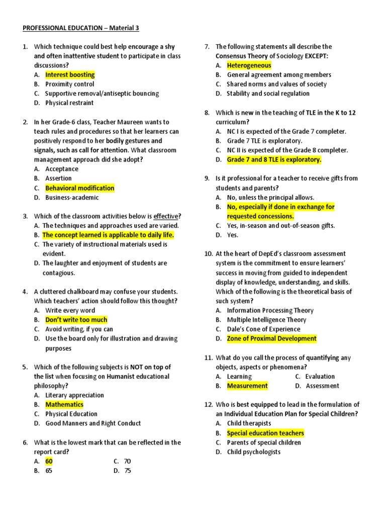 Prof Ed Review Material 3 With ANSWERS | PDF | Learning | Teachers